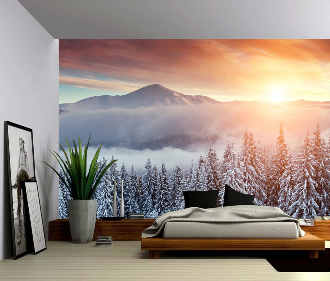 Snow Mountain Sunset Large Wall Mural Self-adhesive Vinyl - Etsy