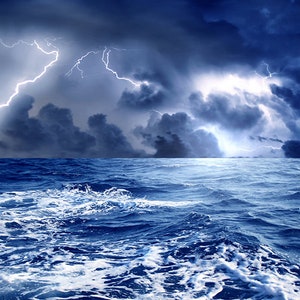 Stormy Sea Lightning Ocean Large Wall Mural, Self-adhesive Vinyl ...