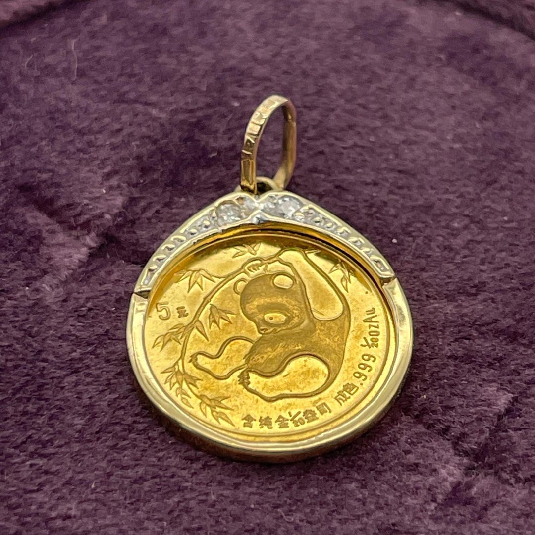 Vintage 1985 Gold Panda Coin Pendant: 14k Diamond Frame - Etsy