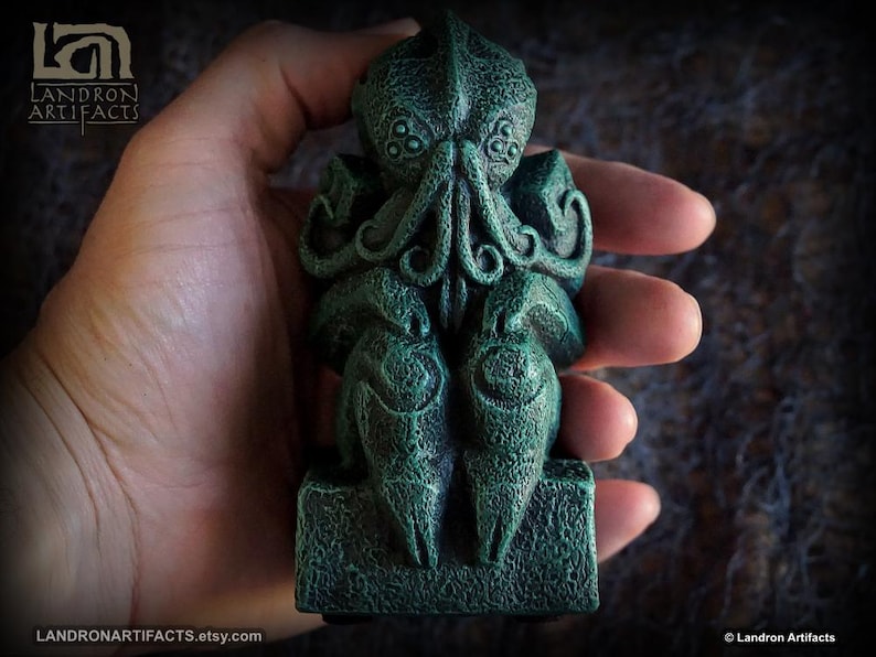 Cthulhu Idol Relic Statue Figurine Green Stone Finish Lovecraft Goth ...