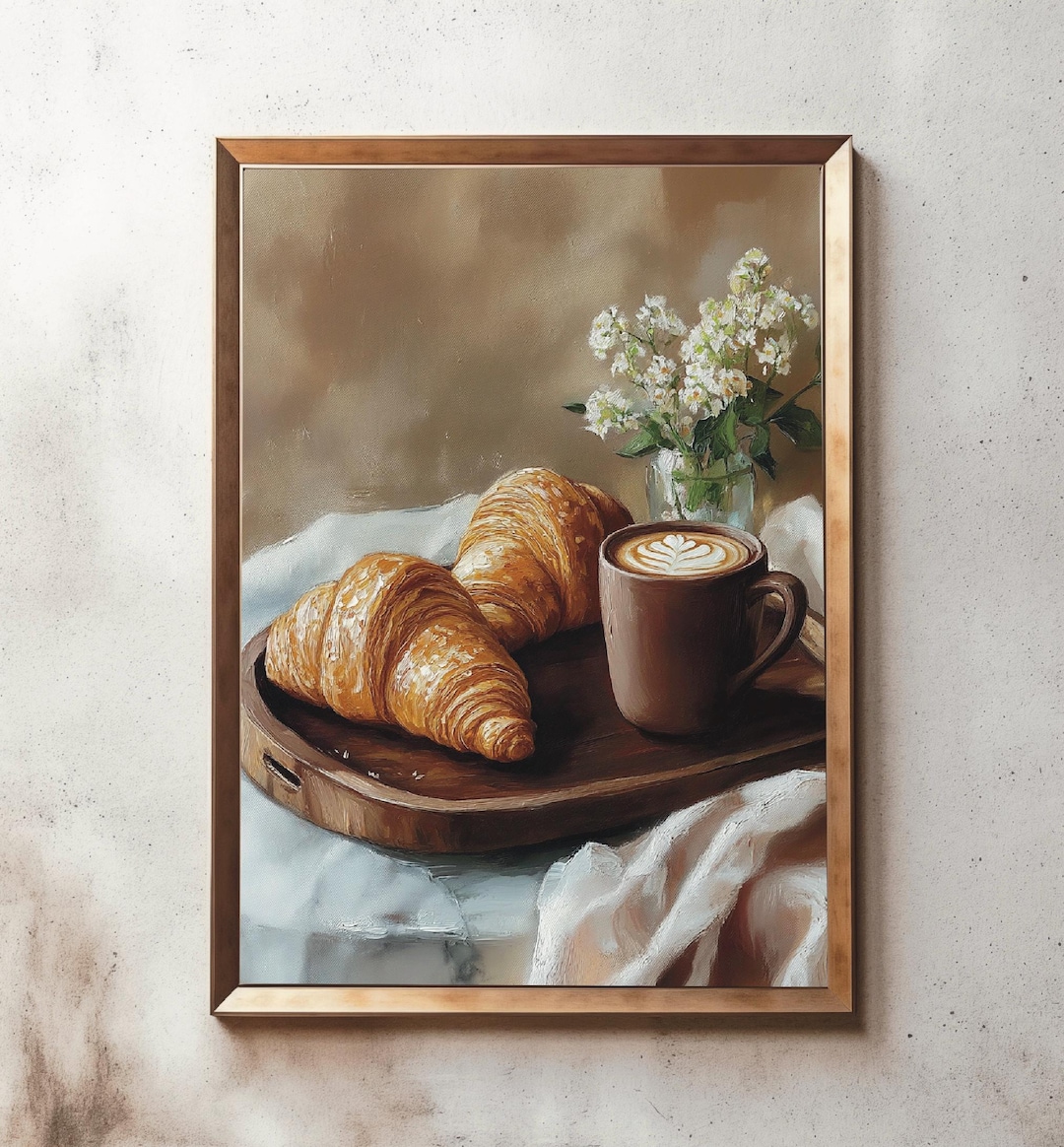 Croissant + Coffee | Croissant Painting, Still Life Painting, Cottage ...