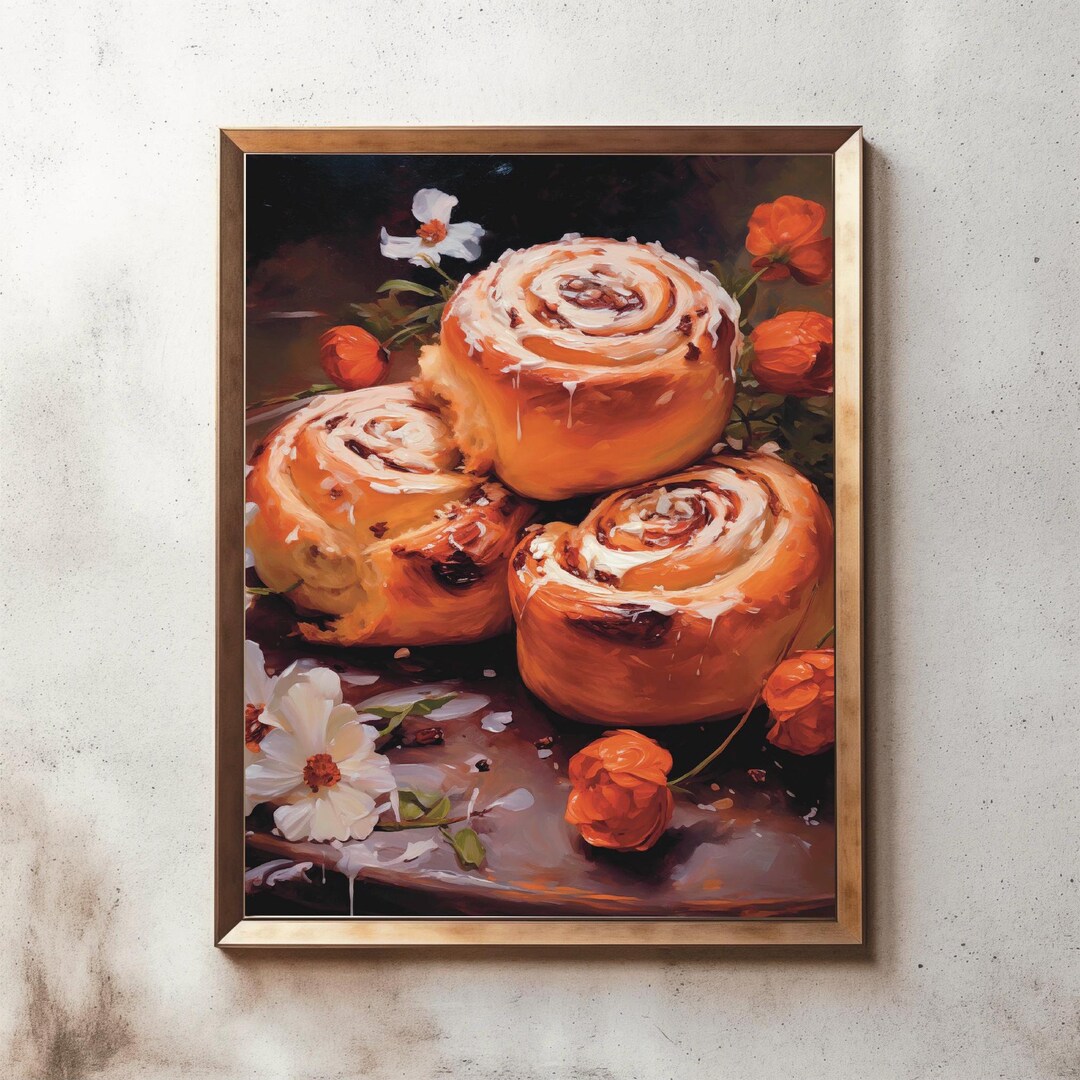 Cinnamon Roll Still Life Painting: Cottagecore Kitchen Art (digital ...