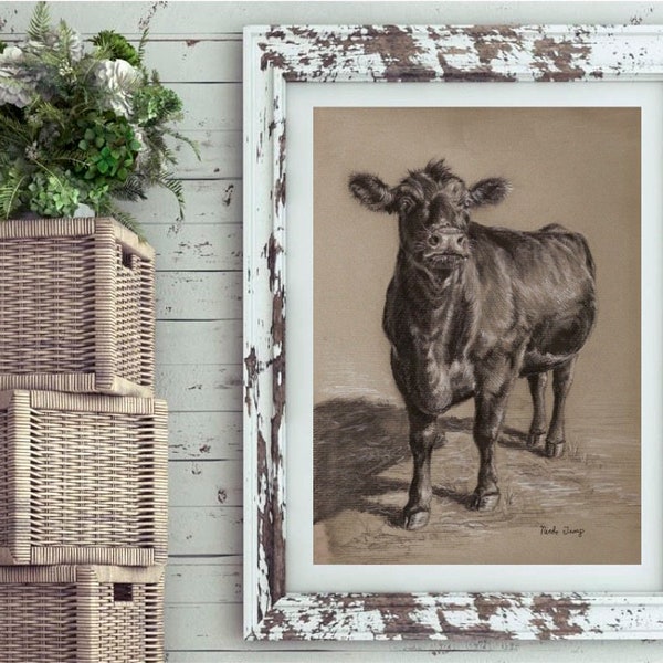 Black and White Cow Drawing - Etsy
