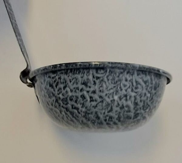 Vintage Mottled Gray Graniteware Dipper Ladle With Riveted Handle ...