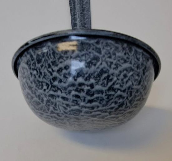 Vintage Mottled Gray Graniteware Dipper Ladle With Riveted Handle ...