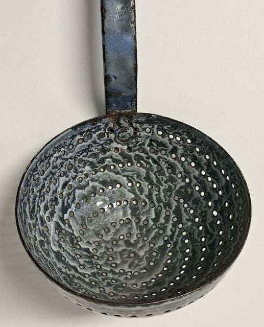 Antique Gray Graniteware Enamelware Strainer/straining Ladle With Hook ...