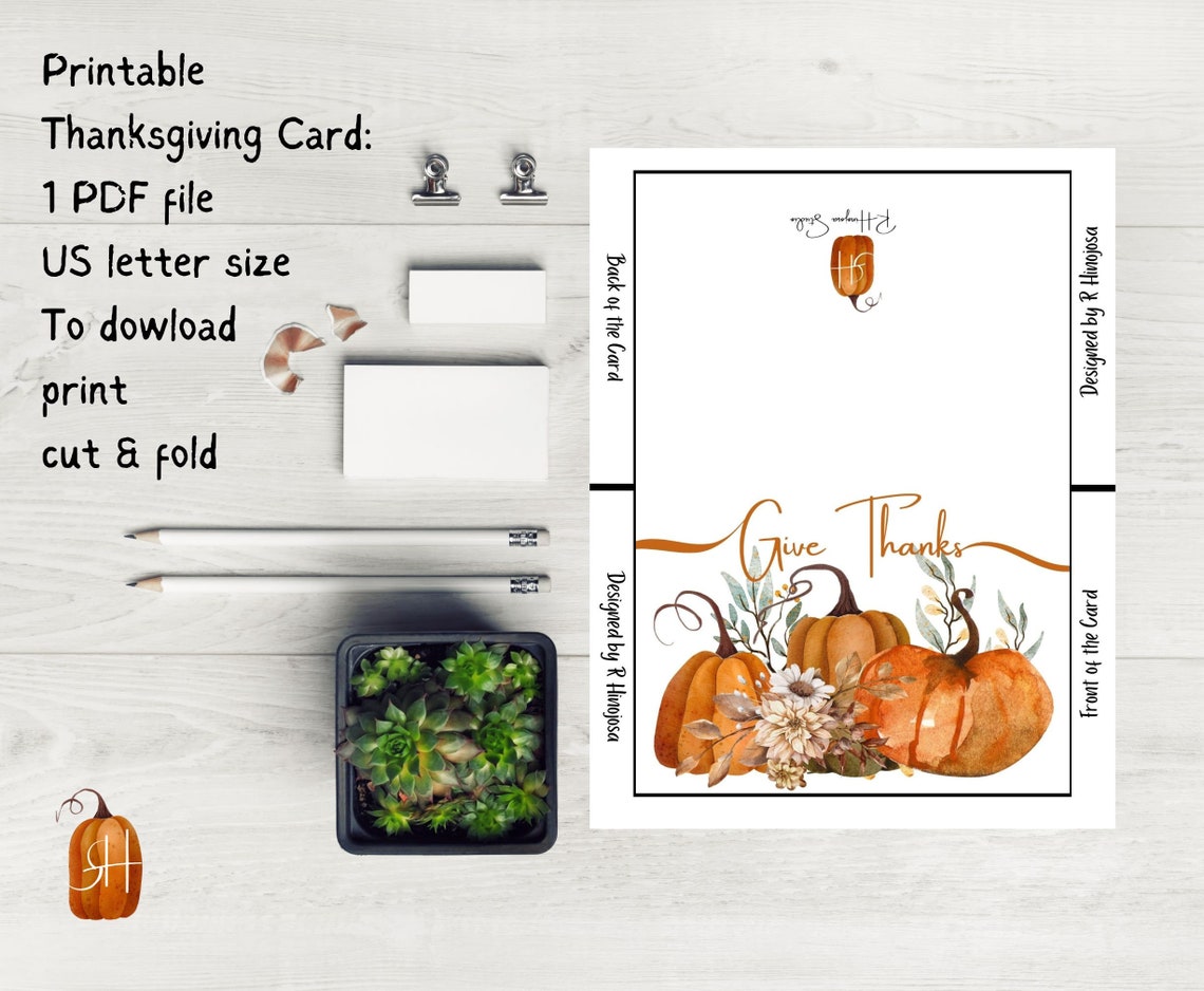 Printable Thanksgiving Greeting Card, Instant Download 7 X 5 in Card ...