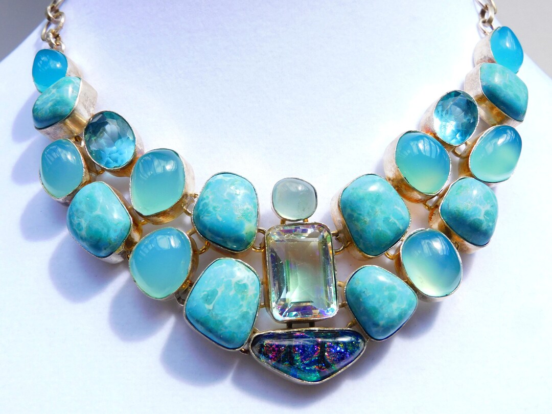Amazing Silver Blue Multi-gemstone Necklace W/ Chalcedony Amazonite ...