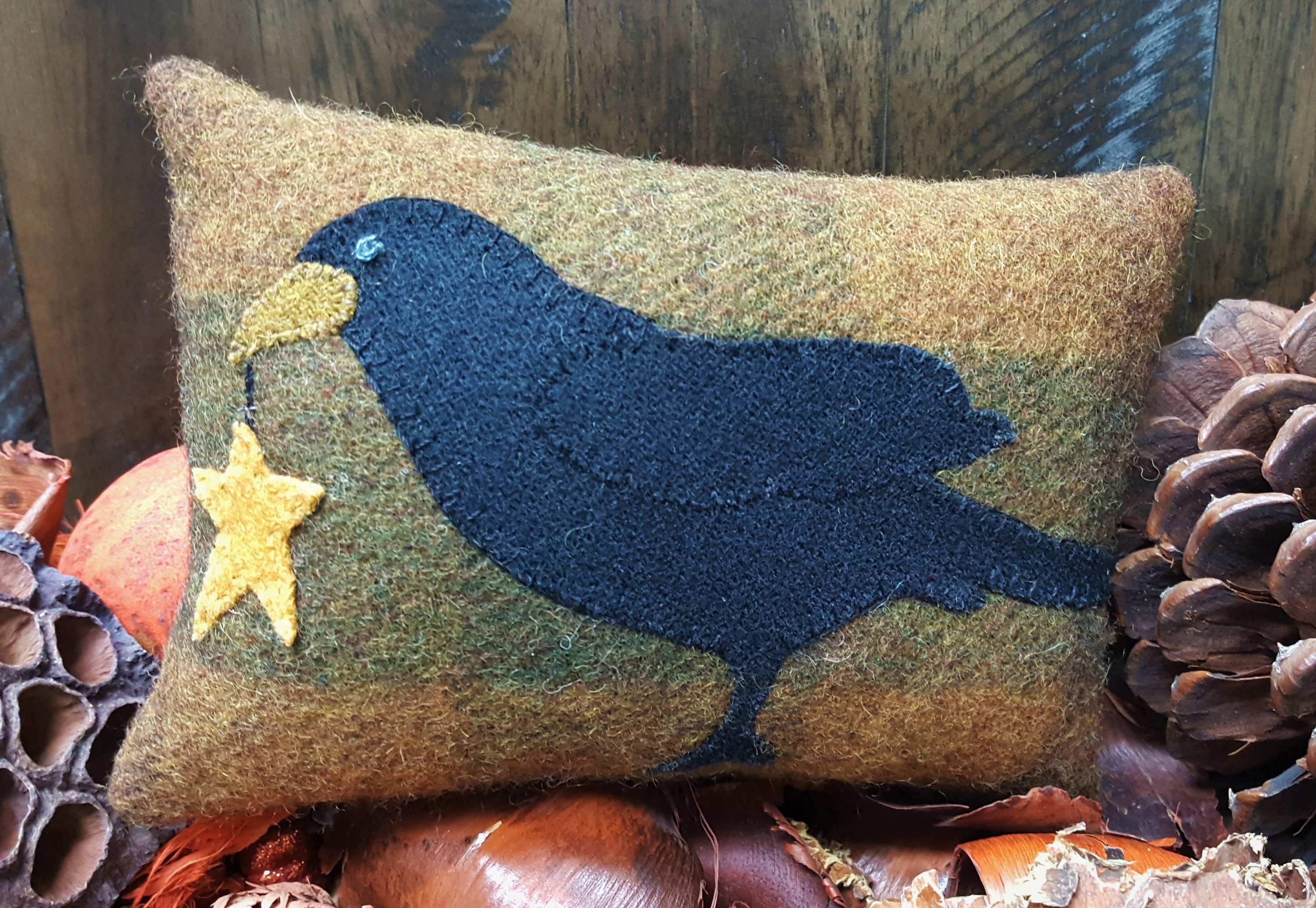 Crow With Star Bowl Filler, Pillow Tuck PATTERN Wool Applique by White ...
