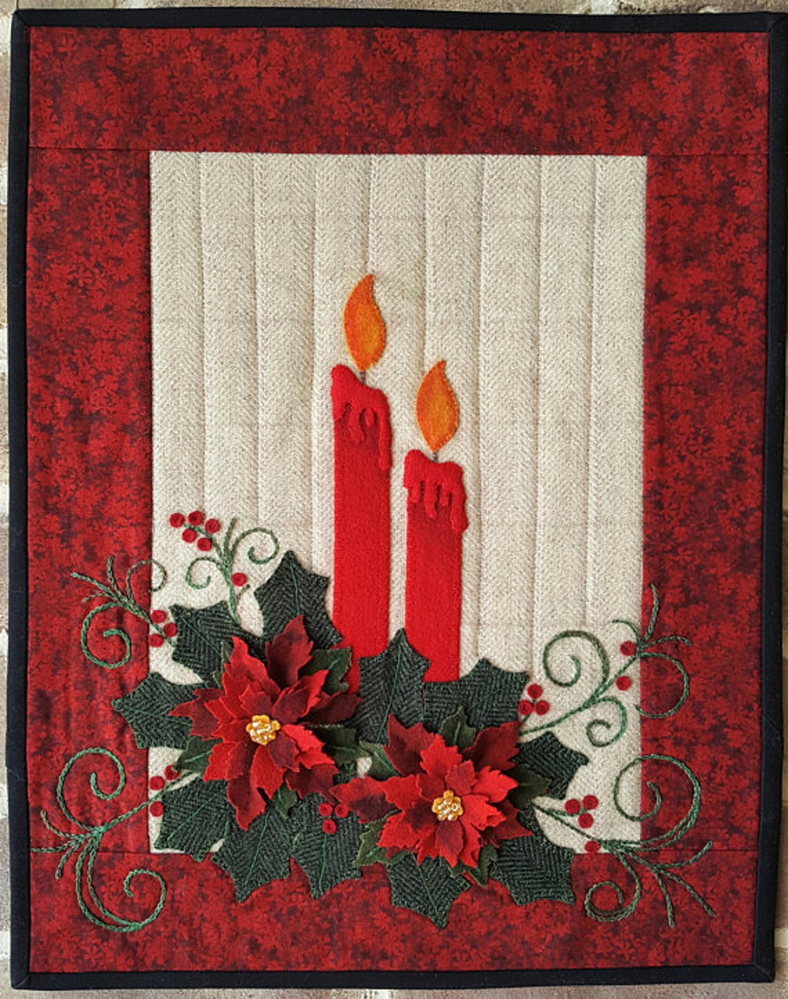 Wool Applique Christmas Candles Wall Hanging Epattern White Oak Ridge ...