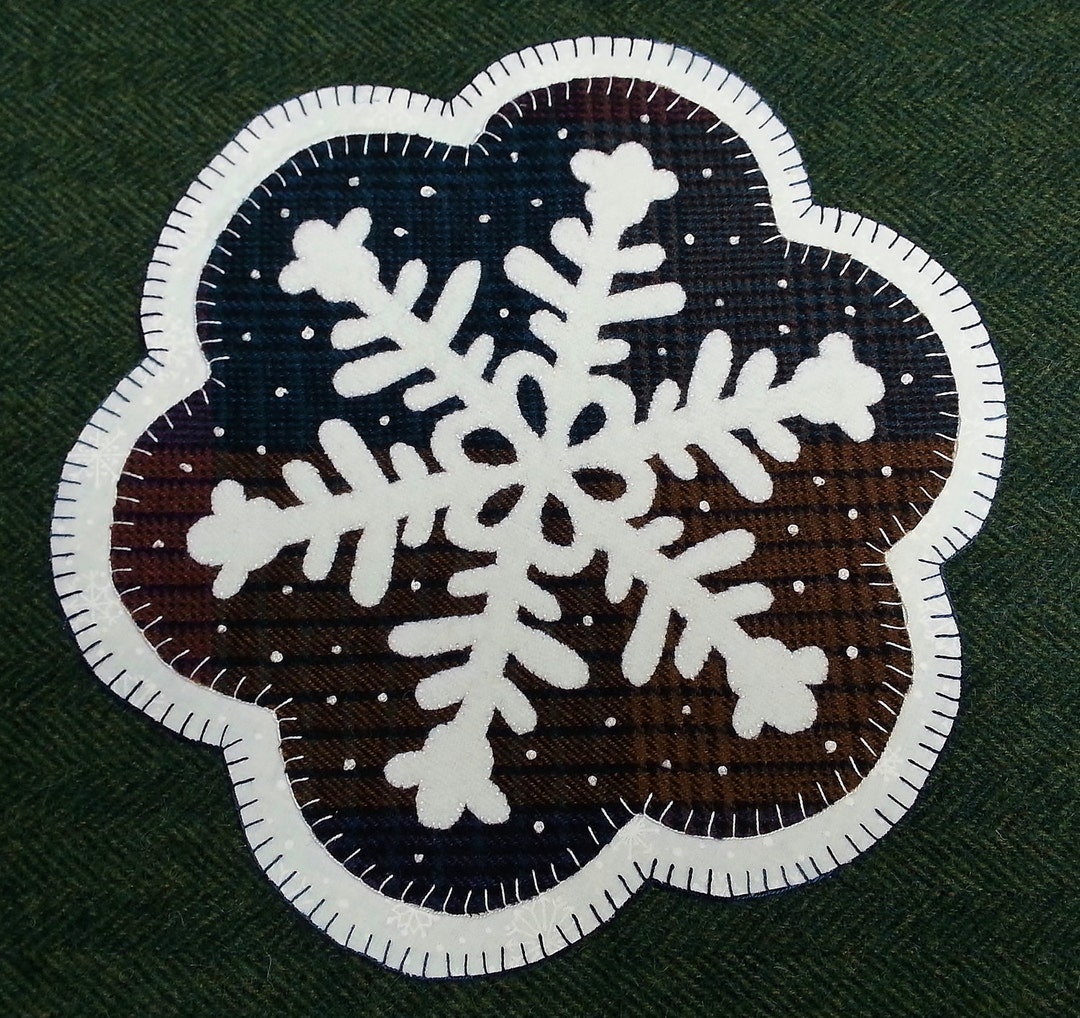Wool Applique Snowflake Candle Mat Pattern White Oak Ridge Designs - Etsy