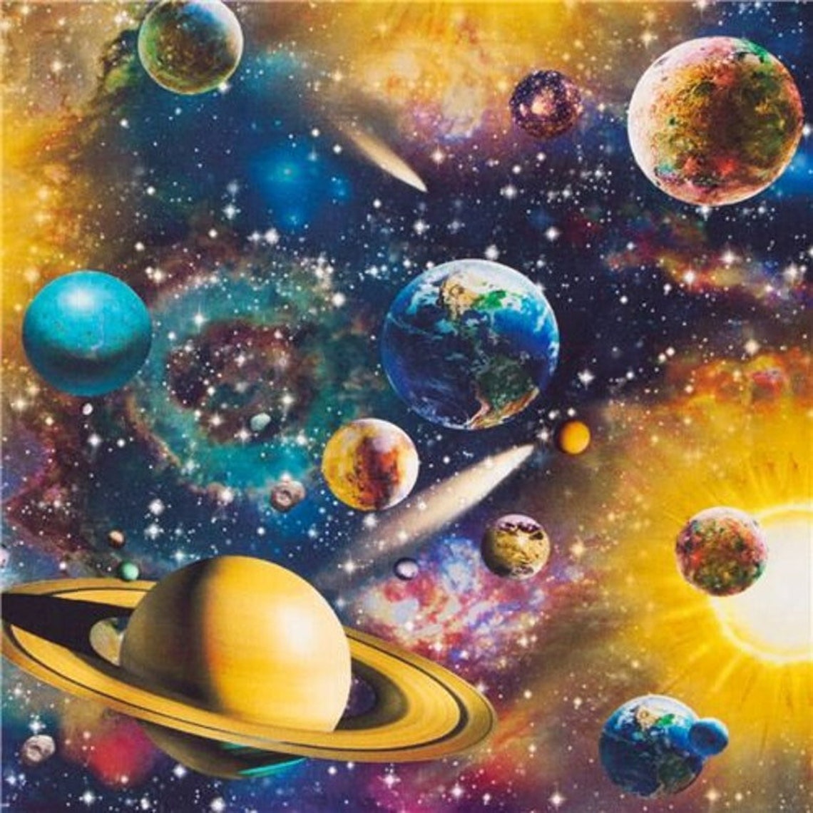 Solar System Fabric Solar Planet Earth Fabric Space Fabric - Etsy
