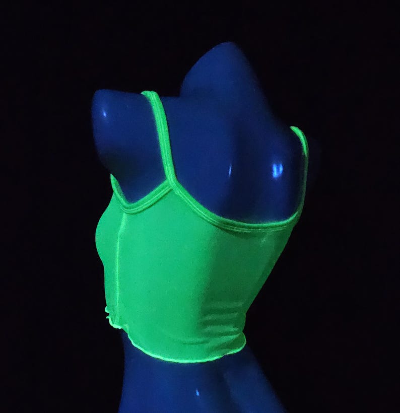 Sheer Crop Top Fluorescent Neon UV Blacklight Cami Tops Glow Party Girl ...