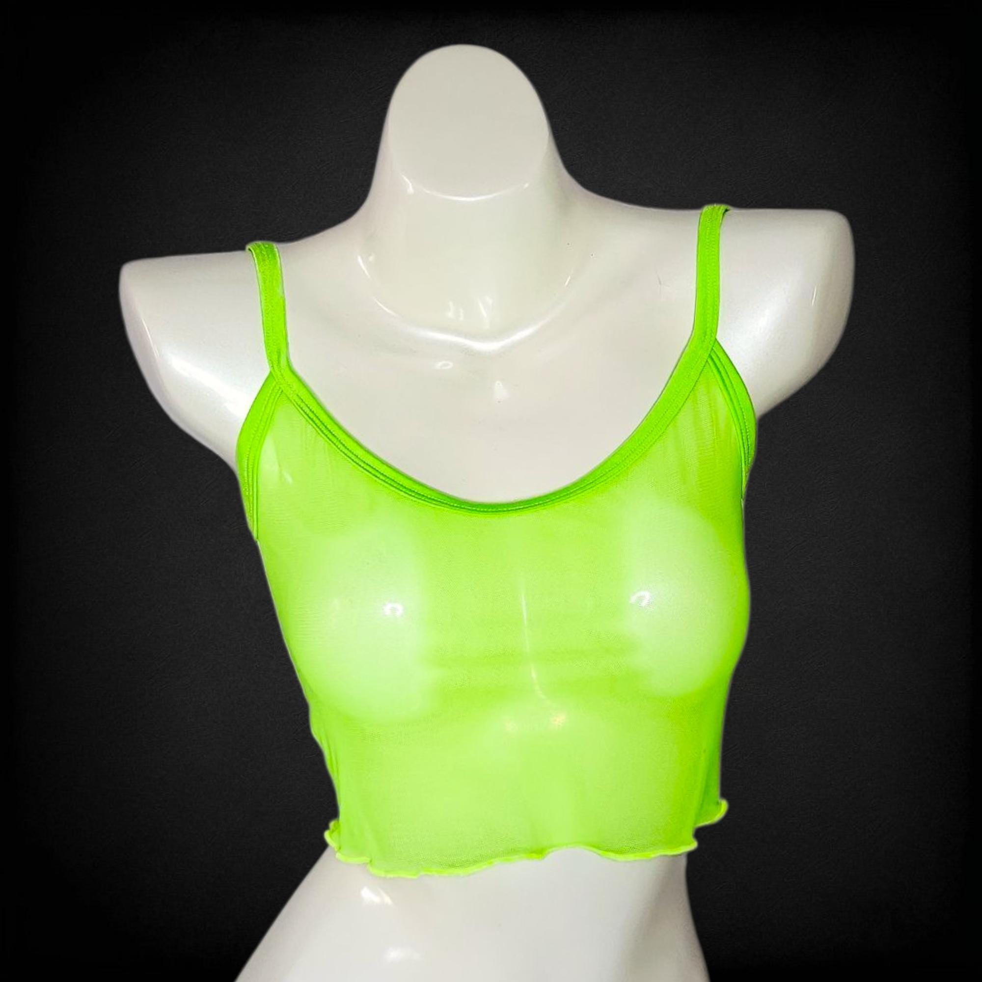Sheer Crop Top Fluorescent Neon UV Blacklight Cami Tops Glow Party Girl ...