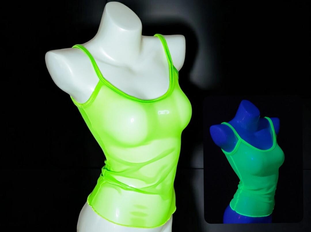 Fluorescent Top Neon Glow in UV Blacklight Reactive Sheer Tops Mesh ...