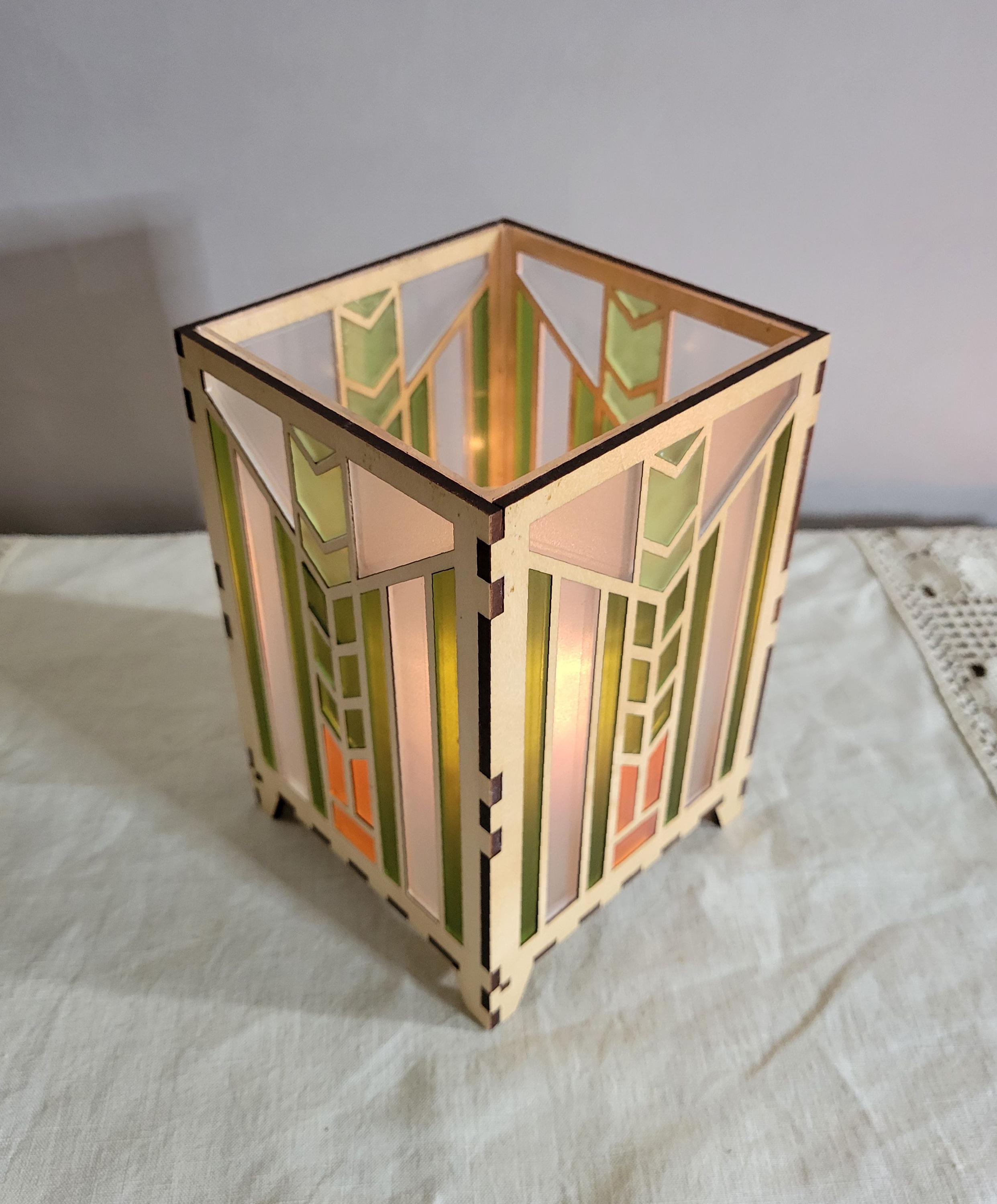 Prairie Style Lantern, Arts and Crafts Era Decor, Lime Olive Orange ...