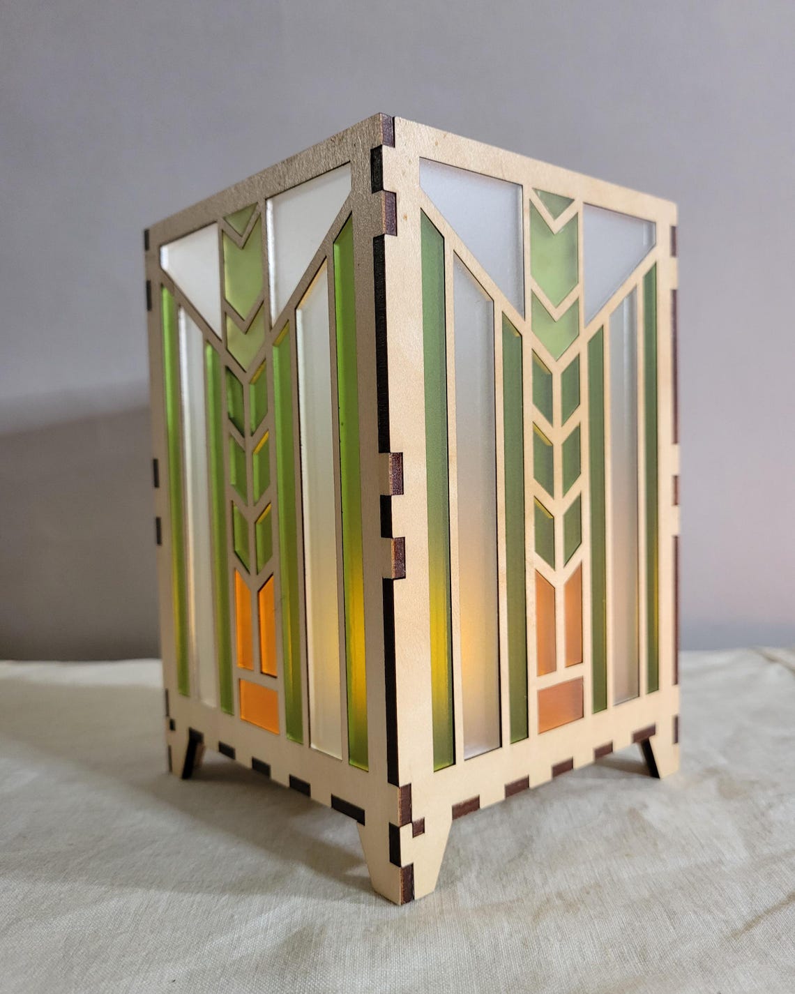Prairie Style Lantern, Arts and Crafts Era Decor, Lime Olive Orange ...