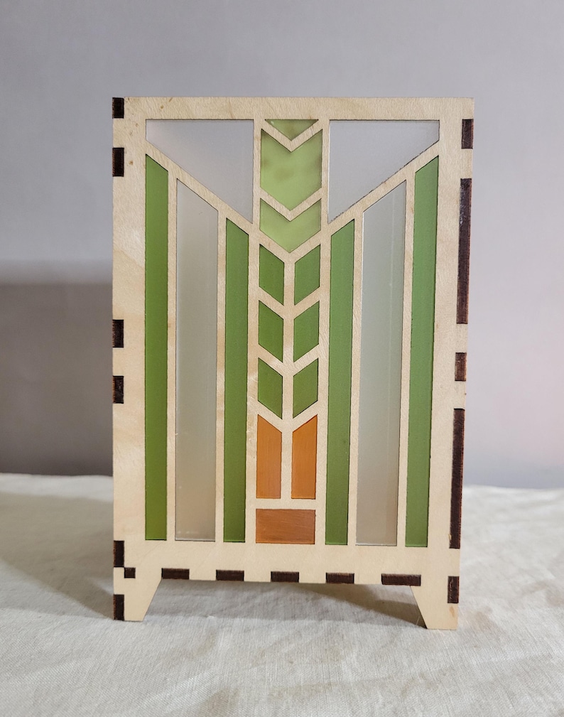 Prairie Style Lantern, Arts and Crafts Era Decor, Lime Olive Orange ...