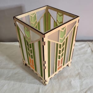 Prairie Style Lantern, Arts and Crafts Era Decor, Lime Olive Orange ...