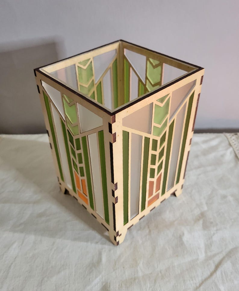 Prairie Style Lantern, Arts and Crafts Era Decor, Lime Olive Orange ...
