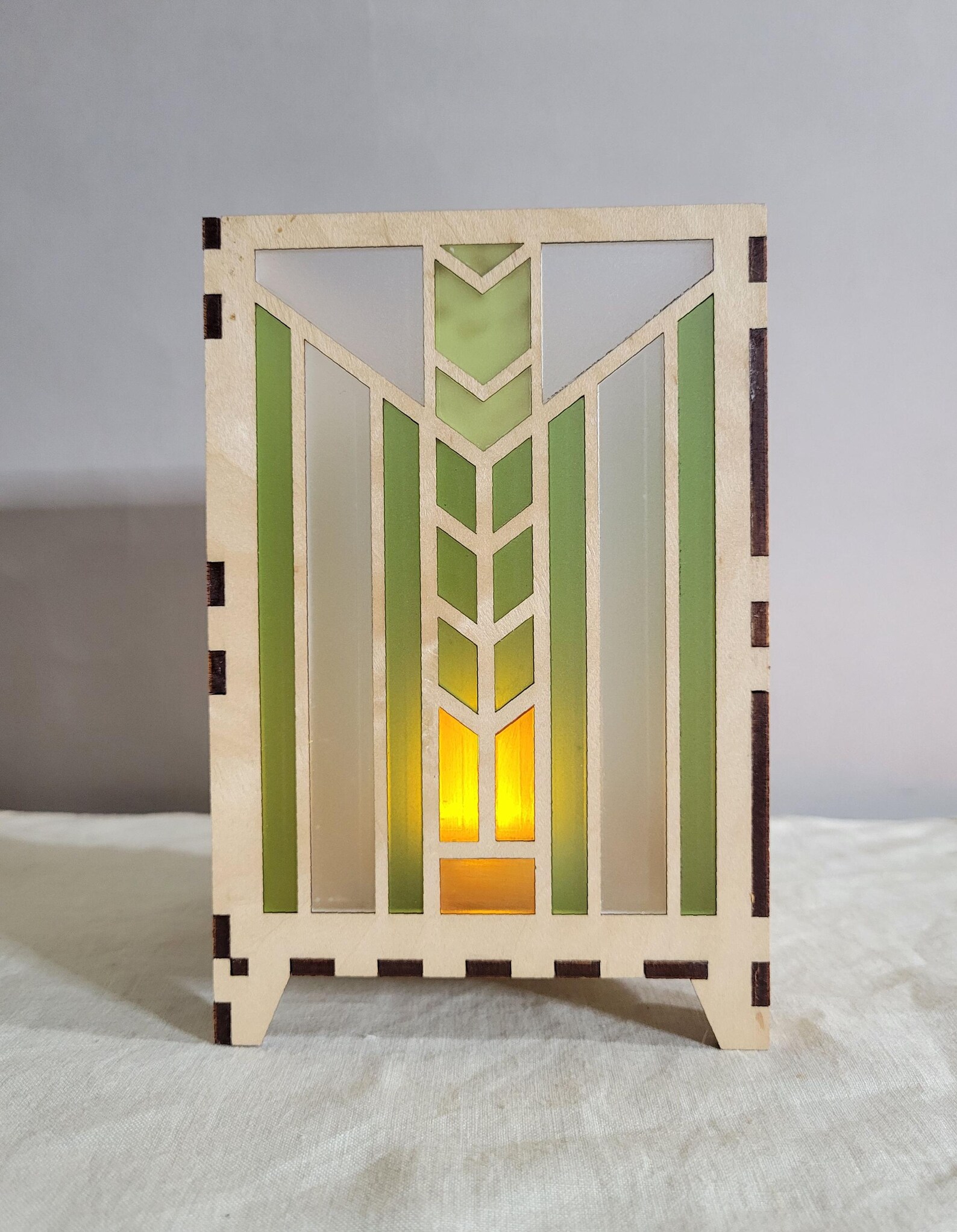 Prairie Style Lantern, Arts and Crafts Era Decor, Lime Olive Orange ...