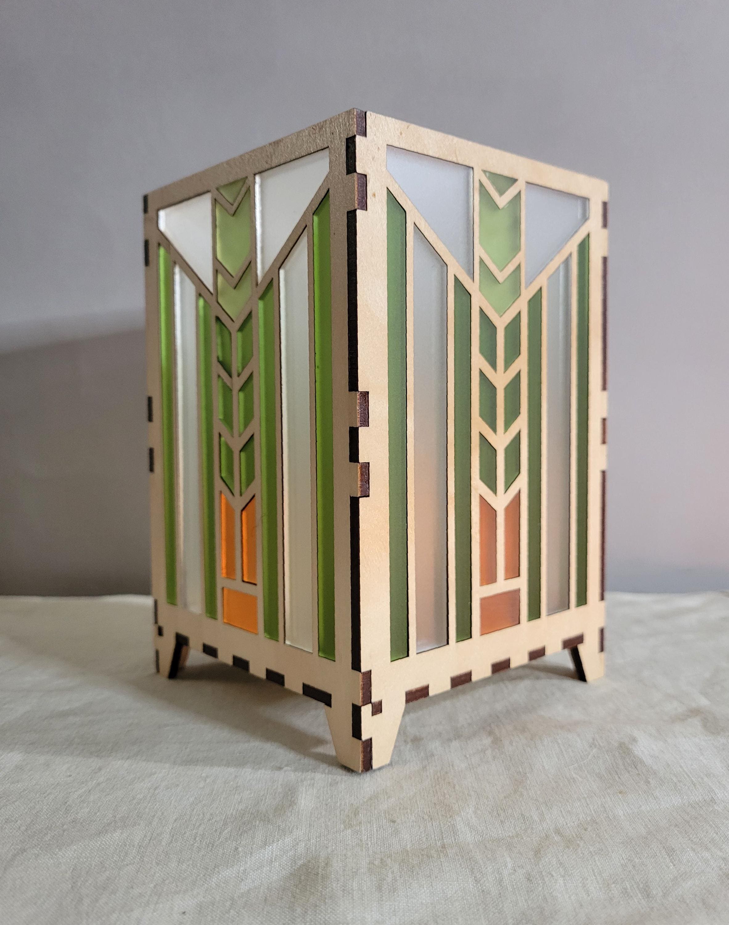 Prairie Style Lantern, Arts and Crafts Era Decor, Lime Olive Orange ...