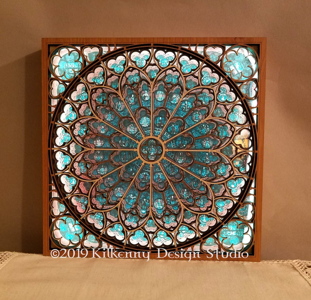 Rose Window Cathedral Stained Glass LED Light Box Frame, Ambient ...
