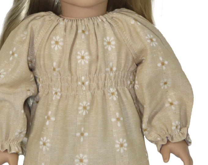18 Inch Doll Top. Biscuit Color With Woven Daisy Print and Shirred ...