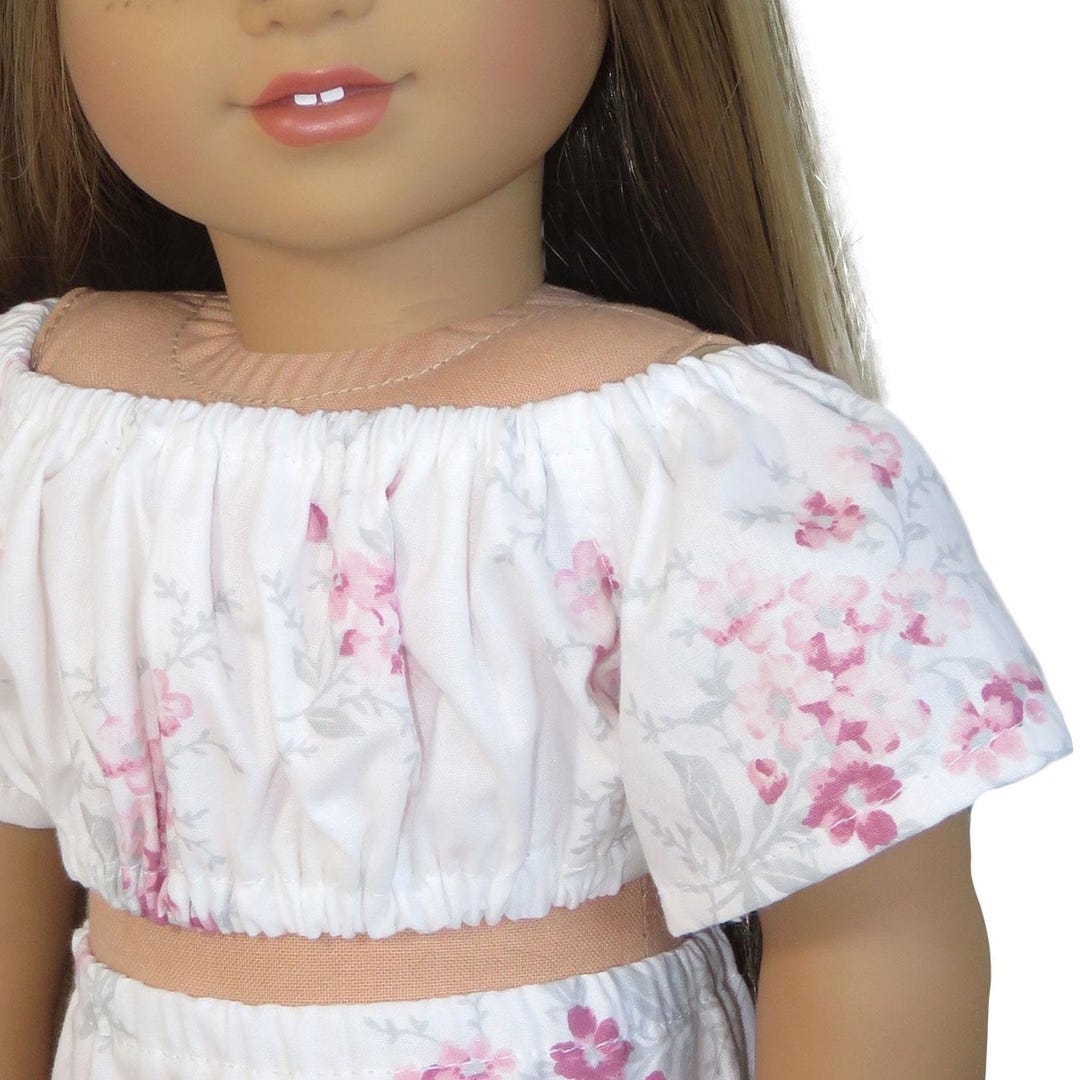 18" Doll Crop Top. White Shabby Chic Peasant Blouse With Pink Flowers ...
