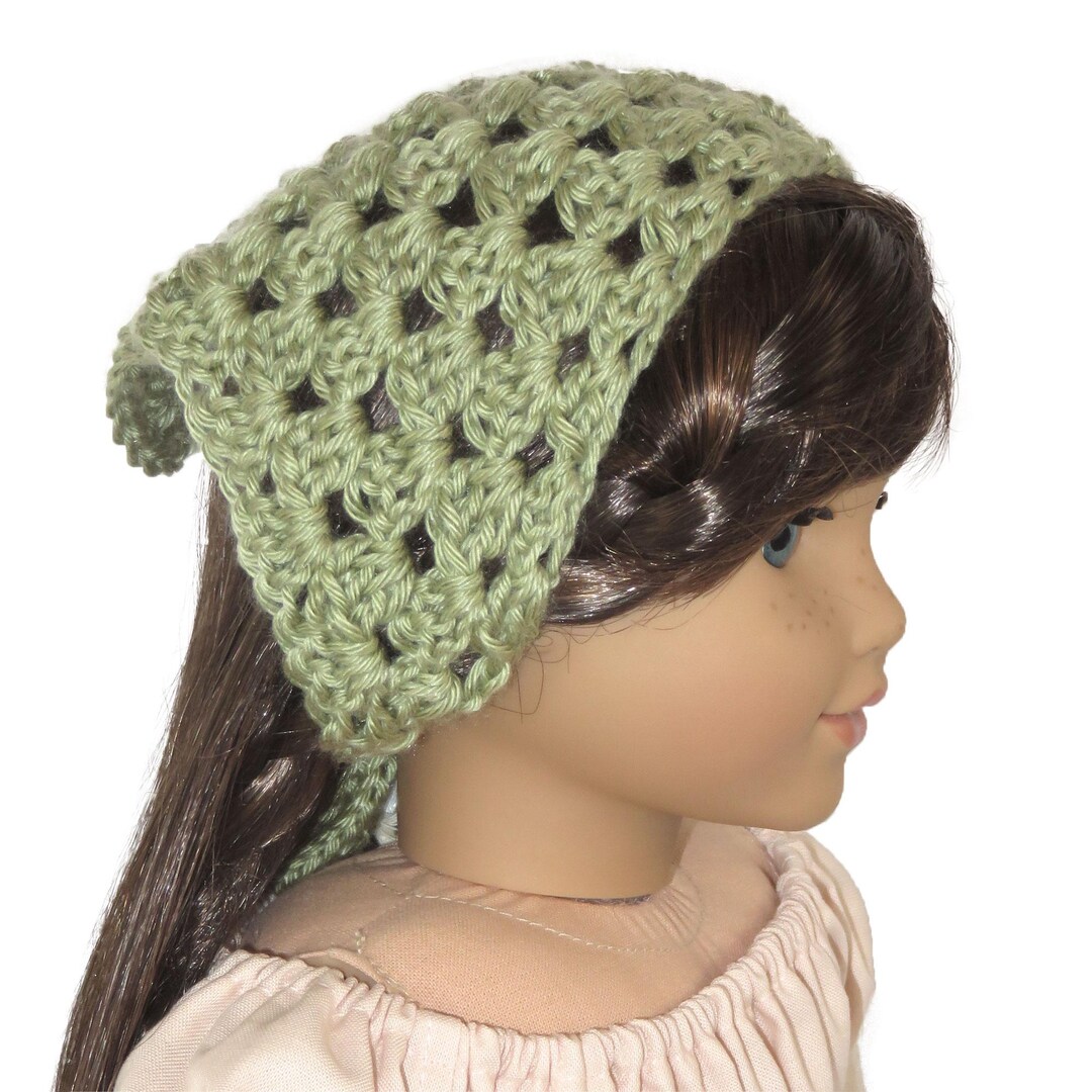 18" Doll Crochet Kerchief. Sage Green. American Made Girl Doll Bandana ...