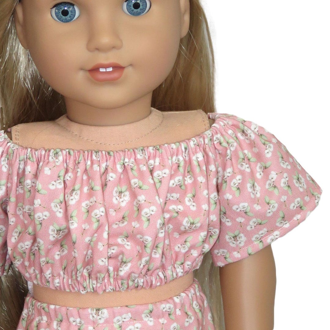 18" Doll Crop Top. Pink and White Floral Print Peasant Blouse. American ...