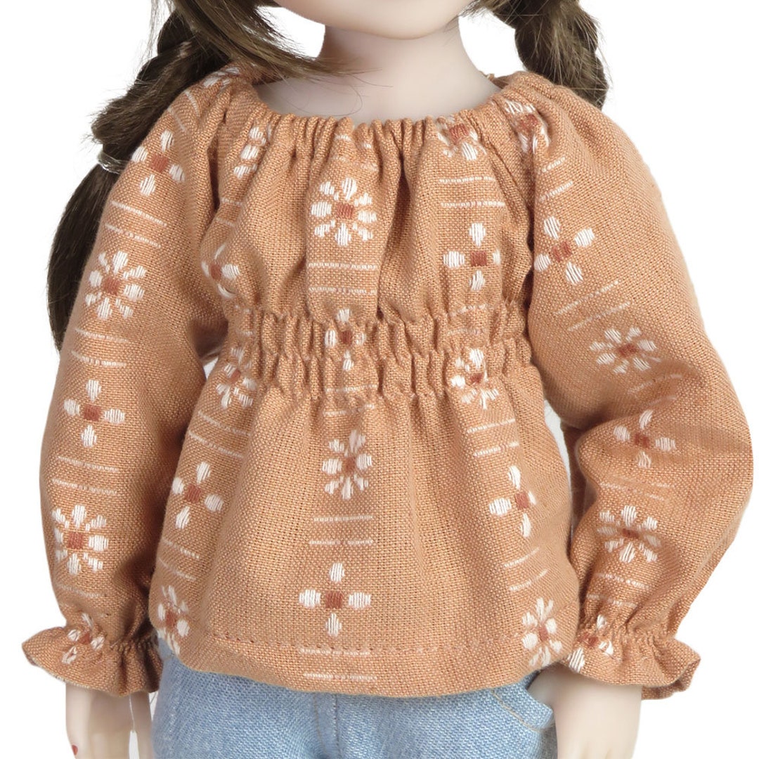 15" Doll Top. Prairie Peach Daisy Top With Shirred Waist and Long ...