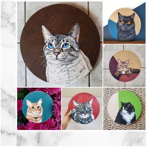 Custom Cat Portrait Painting Personalized Multiple Triple Cats Wood ...