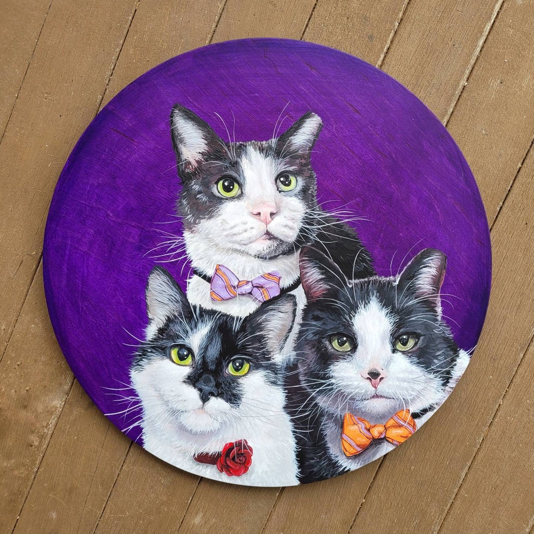 Custom Cat Portrait Painting Personalized Multiple Triple Cats Wood ...