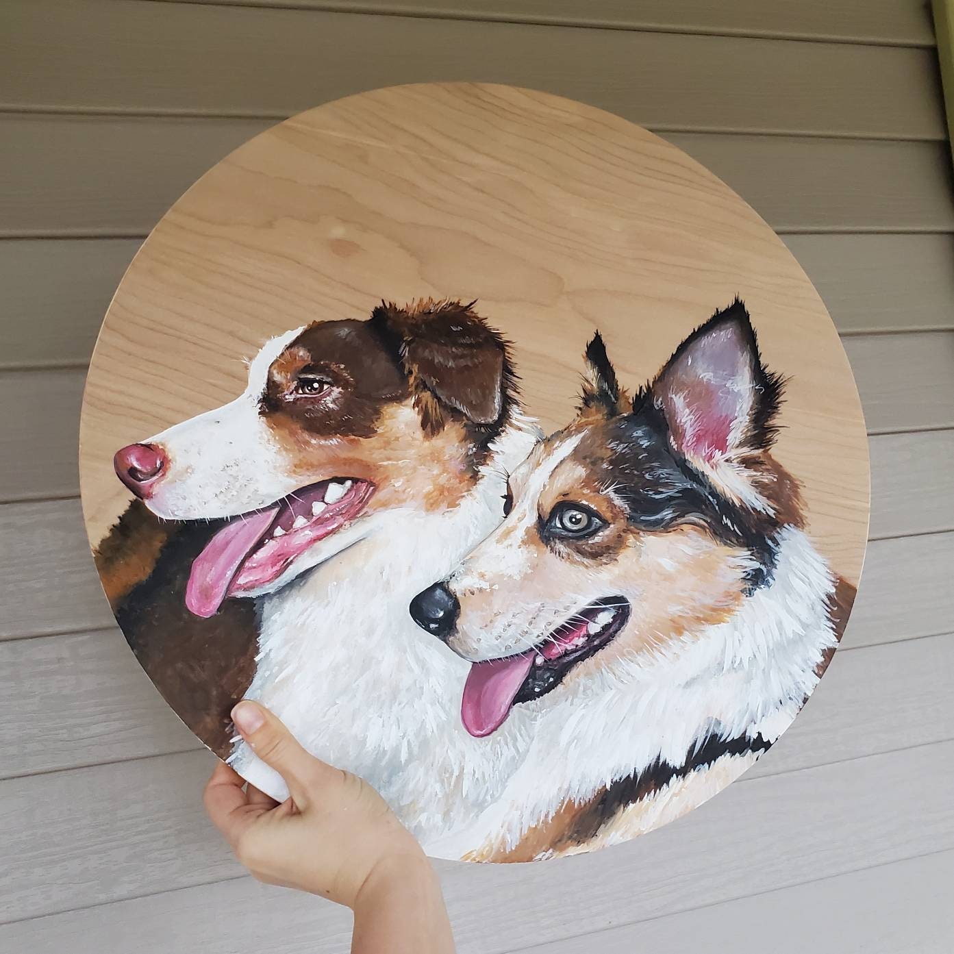 Custom Double Dog Portrait Painting Personalized on Wood Round | Etsy