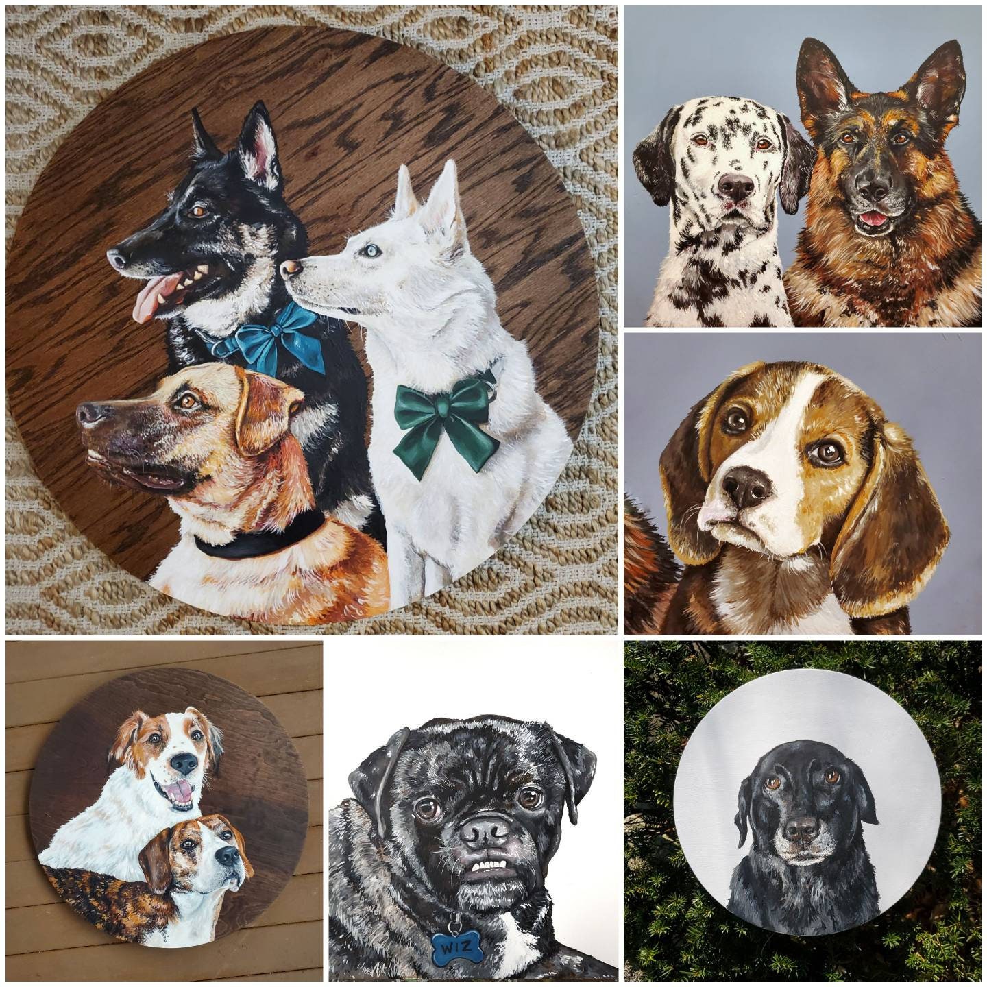 Custom Double Dog Portrait Painting Personalized on Wood Round | Etsy
