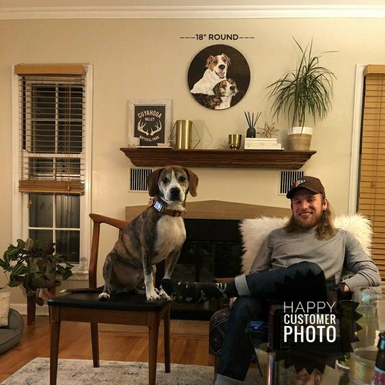 Custom Double Dog Portrait Painting Personalized on Wood Round Art ...