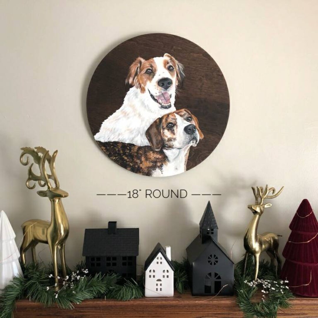 Custom Double Dog Portrait Painting Personalized on Wood Round Art ...