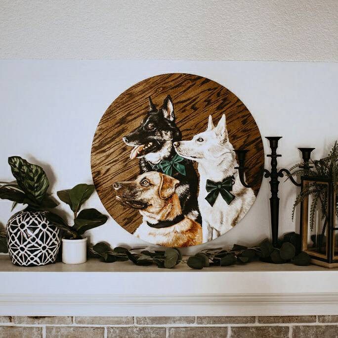 Custom Double Dog Portrait Painting Personalized on Wood Round Art ...