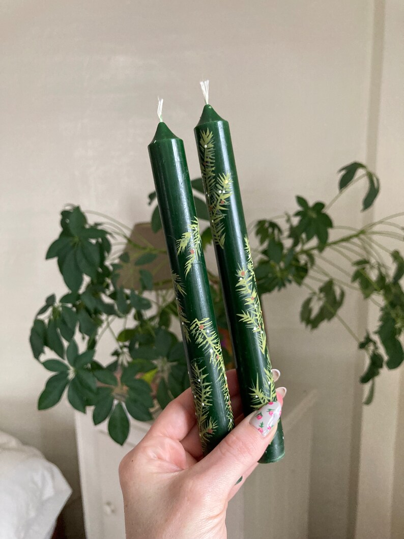 Painted Evergreen Candles - Etsy