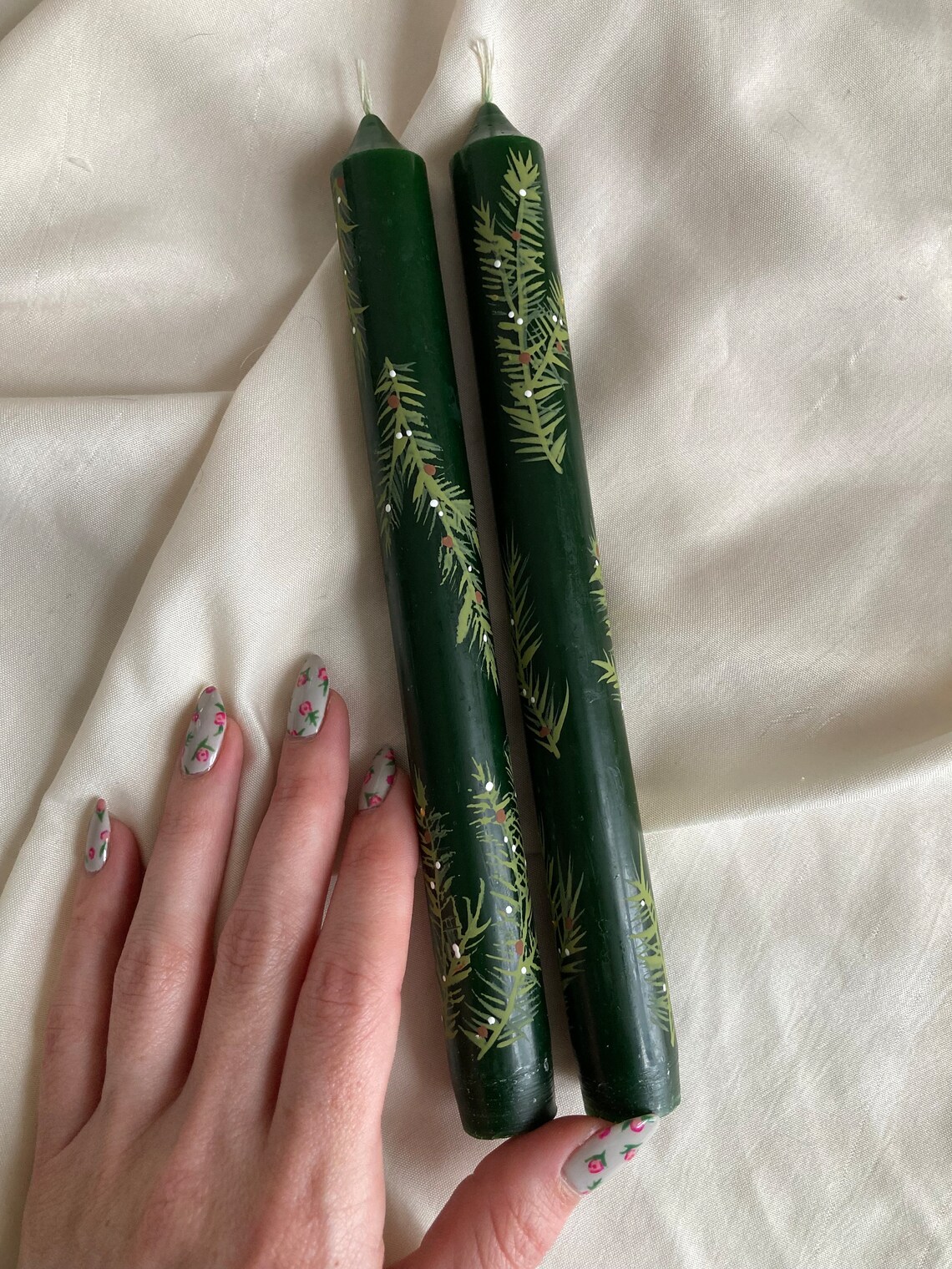 Painted Evergreen Candles - Etsy