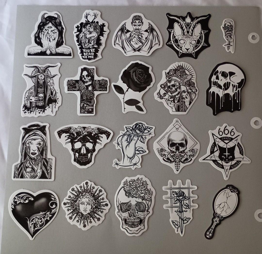 Dark Goth Aesthetic Curated Collection of 20 Black and White Die-cut ...