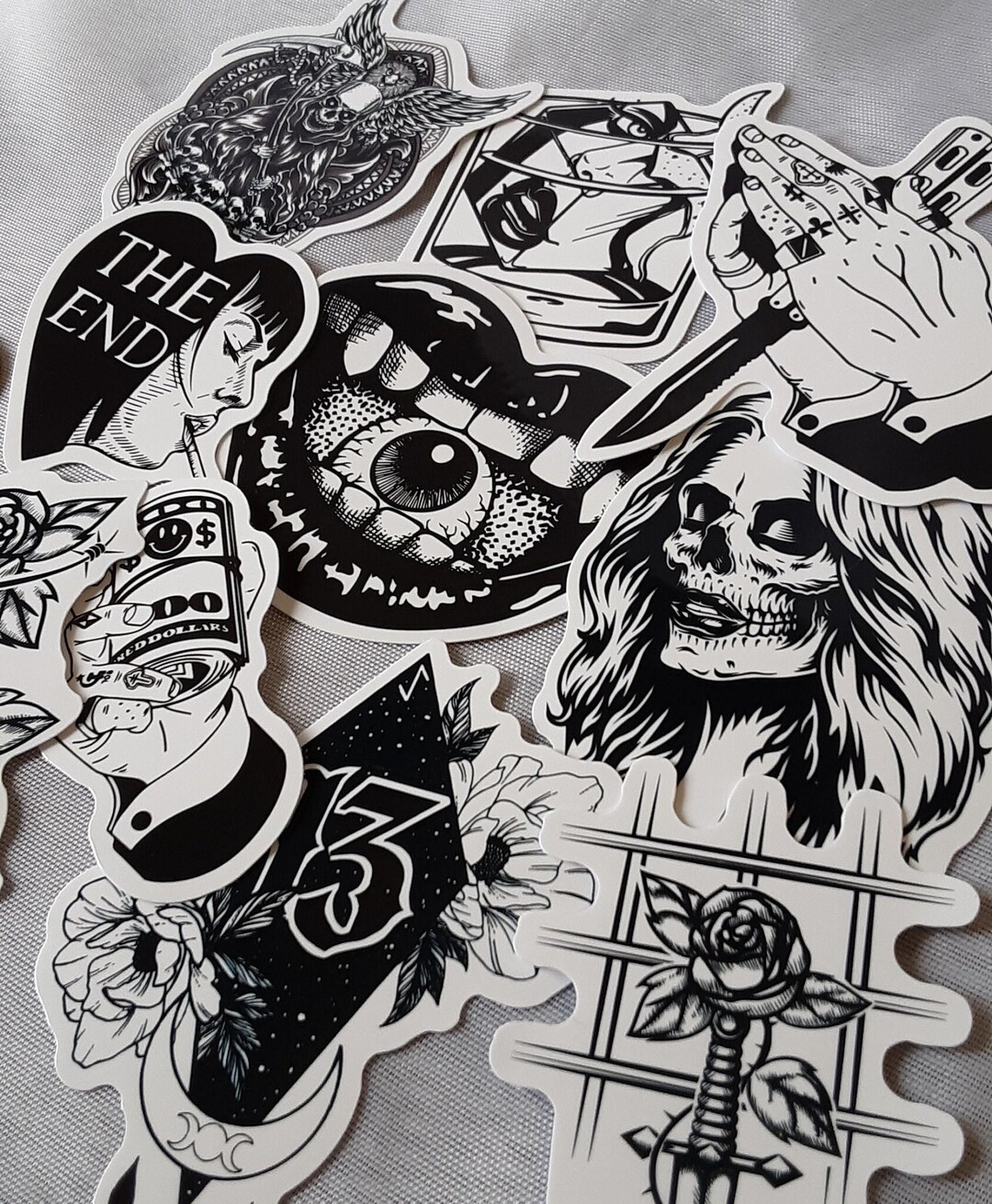 Macabre Black and White Curated Collection of 10 Die-cut Stickers Put ...