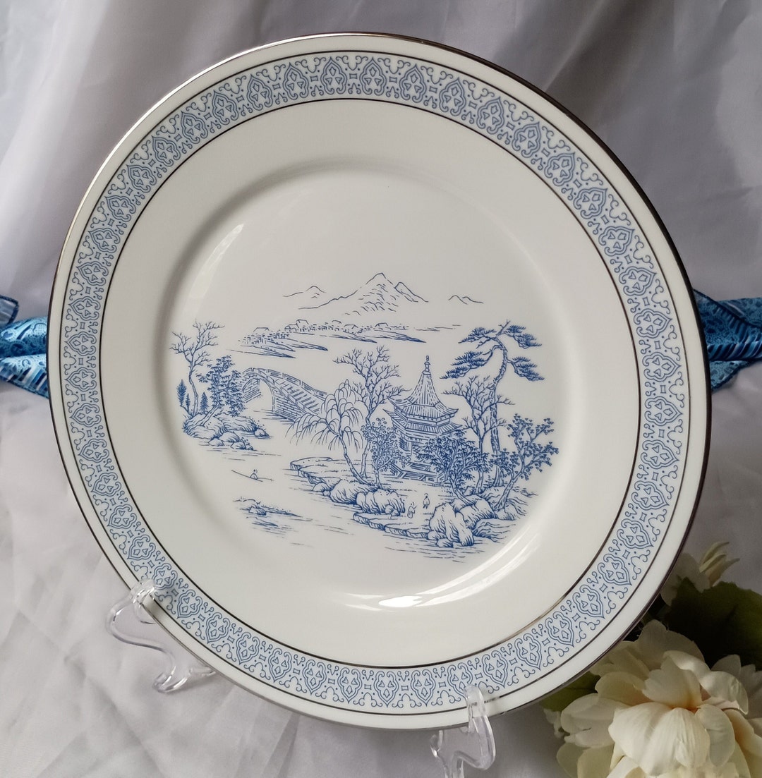 Oxford Lenox Fine Bone China Mandarin Blue Pagoda Dinner Plate Platinum ...