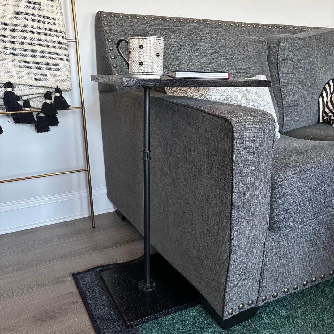 Oak C-table Space Saving Side Table With Industrial Pipe Base Perfect ...