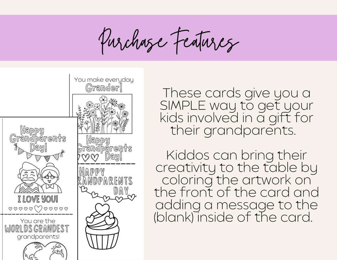 Grandparents Day Coloring Card: Printable Greeting Card (digital ...