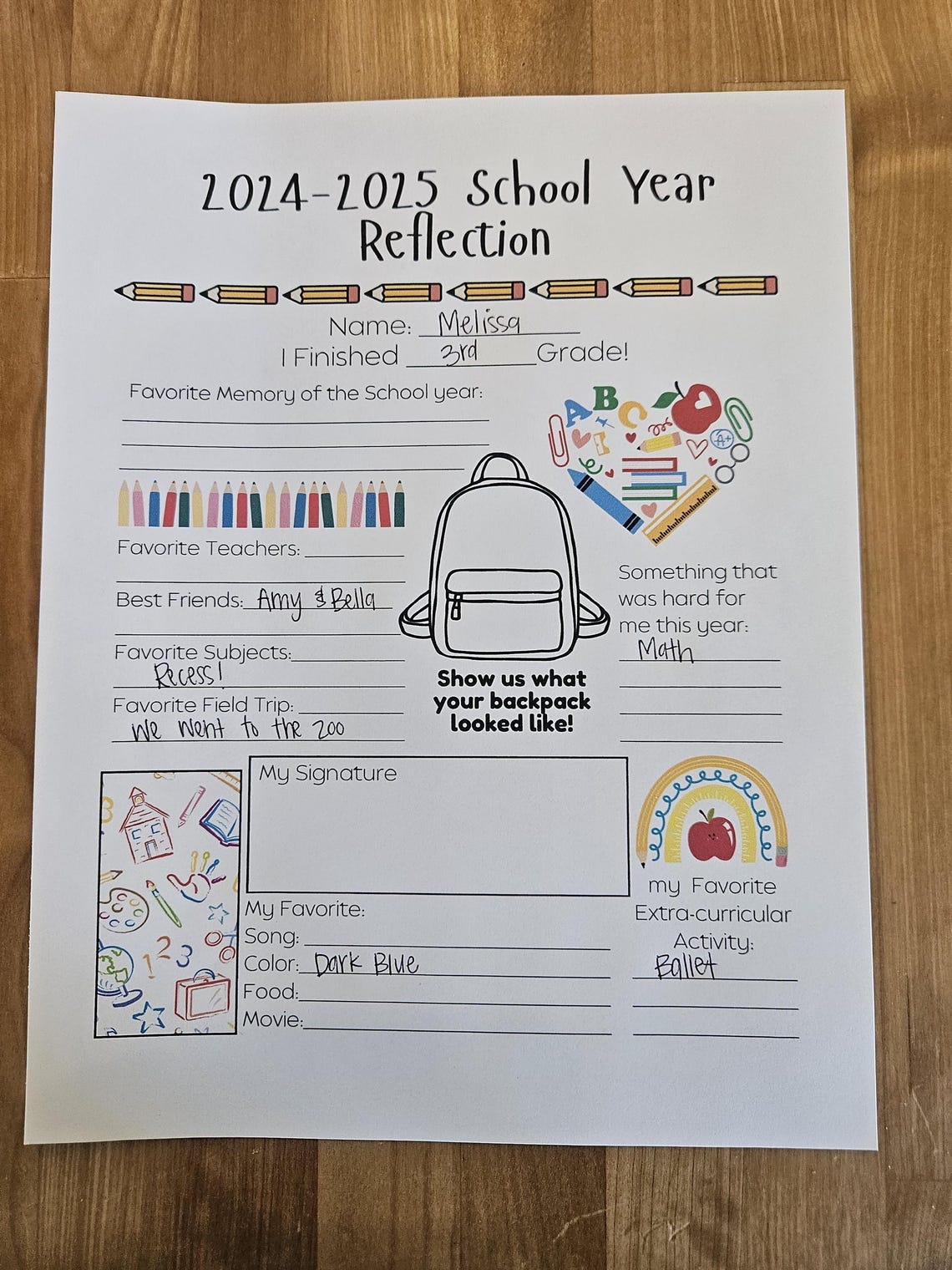 End of School Reflection Worksheet, Digital Download, End of School ...