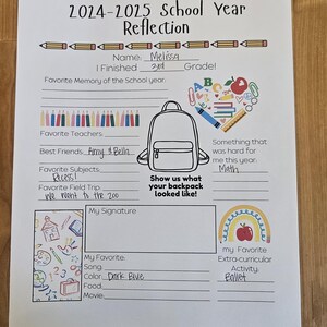 End of School Reflection Worksheet, Digital Download, End of School ...