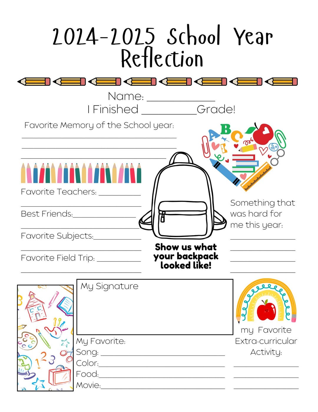 End of School Reflection Worksheet, Digital Download, End of School ...