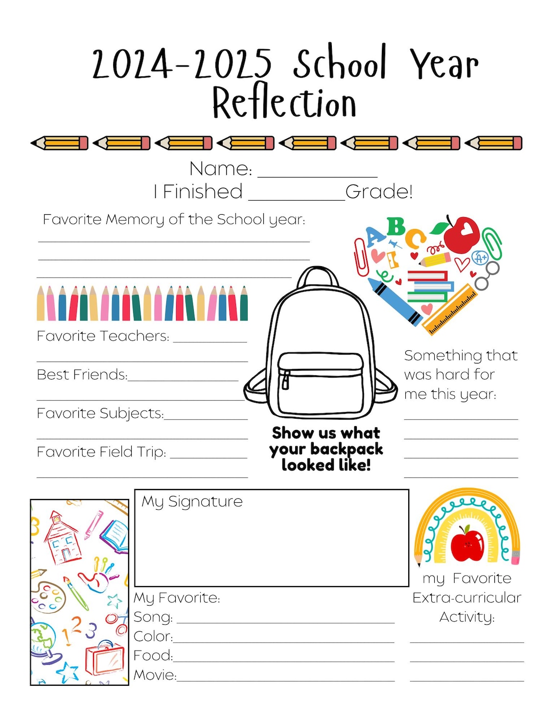 End of School Reflection Worksheet, Digital Download, End of School ...